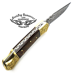 Best.Buy.Damascus1 Damascus pocket knife, Folding knife, Pocket Knife For Men, Knife Set with knife sharpeners Premium Quality gifts for men (Rose Scrimshaw)