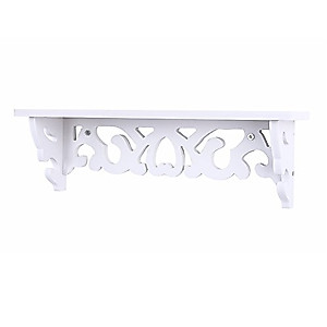 Yosoo White Wooden Chic Filigree Style Decorative Floating Wall Shelf, Cutout Design Shelves (Small)