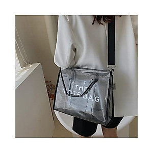 Clear Tote Bag for Women, Large Plastic Tote Bag, Beach Bag Crossbody/Handbag/Shouder Tote Bag(10 * 8 * 4in) (Black)