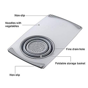 GULRUH Wood Cutting Boards for Kitchen, Home Kitchen Non-Slip Retractable Cutting Board with Drain Basket Cutting Board Drain Basket Oil-Free Kitchen Tools