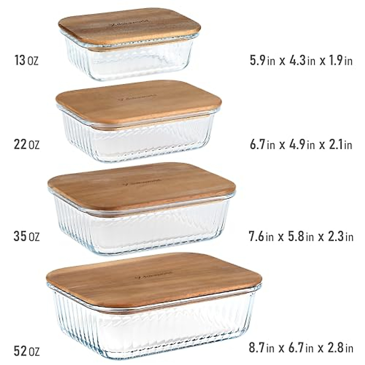 dokaworld Set of 4 Stackable Space-Saving Nesting Glass Bowls with Airtight Acacia Lids for Lunch, Meal & Food Prep - Microwave & Oven-ready BPA Free Durable Heat Resistant Inert Borosilicate Glass