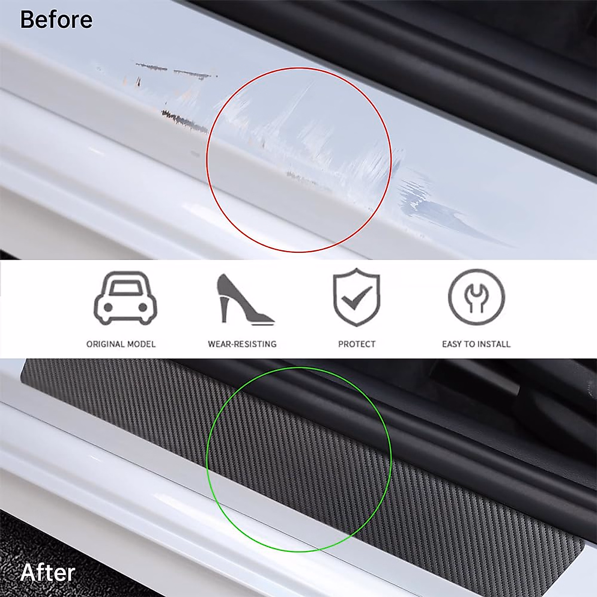 4PCS Cute Funny Cartoon Door Sill Protector with Tire Valve Stem Caps Set, Carbon Fiber Universal Door Sill Sticker Alloy Tire Caps Anti Scratch Decor Anime Car Accessories Set for Fan Gifts