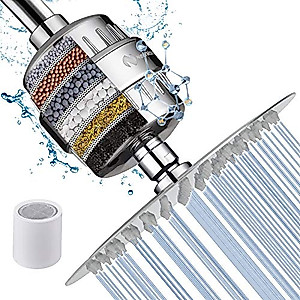 NearMoon Shower Head and 15 Stage Shower Filter Combo, High Pressure Filtered Showerhead for Hard Water, Improves the Condition of Your Skin, Hair - 1 Replaceable Filter Cartridge (8 Inch, Chrome)