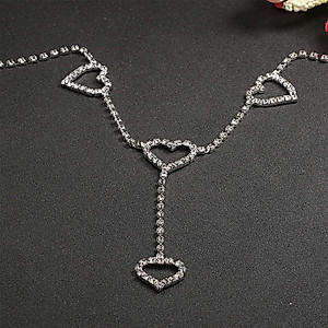Xerling Bling Rhinestone Waist Chain Heart Shape Belly Chain Love Heart Pendant Body Chain for Women Girls Crystal Belt Belly Chain (Silver)