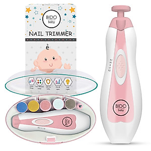 BİDO Baby Nail Trimmer File Electric-Safe Baby Nail Clippers,Manicure Kit for Newborn Toddler and Kids,12 Grinding Heads and LED Light, Pink or Blue (Pink)