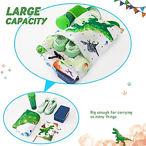 WAWSAM Dinosaur Kids Drawstring Backpack - Waterproof String Backpack Gym Bag for Boys Portable Lightweight Backpack Sport Beach Travel Swim Sackpack with Zipper Pocket Water Bottle Pocket