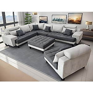 Stendmar L Shape U Shape Reversible Modern Microfiber Fabric Sectional Couch Sofa Set S150D (Gray/Dark Gray)