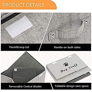 Xbopetda Linen Fabric Box with lid and Handles Foldable Dog Storage Cubes Box,Great for Dog Apparel & Accessories-Striped Gray