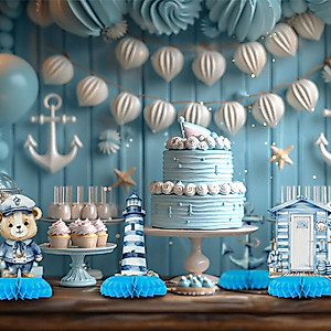 Celee 9 Pack Nautical Party Honeycomb Centerpieces for Kids' Nautical Birthday Decorations and Baby Shower Supplies - Cute Nautical Table Toppers for Nautical Theme Party