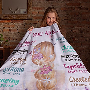 TrendyNest Pretty Blonde Girl Inspirational Quotes Blanket 50x60,Soft Plush Purple Floral Girls Fleece Throw Blanket, Magic Blankets for Girls Bed, Couch and Sofa Christmas Birthday Gift Bedroom Decor