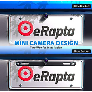 eRapta Backup Camera 720P HD License Plate Front Rear 149° Wide View Reversing Camera Starlight Night Vision Hideable Mount DIY Grid IP69 Waterproof for Automotive Car Truck SUV RV Van (T02)
