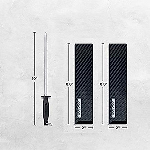 Top Chef’s 10' Knife Rod + Knife Guard Honing Steel Complete Kit | Professional Carbon Steel Honing Rod & Luxury Carry Bag – Universal Honing Rod / Stick for Kitchen, Butcher, Chef Knives and More(10)