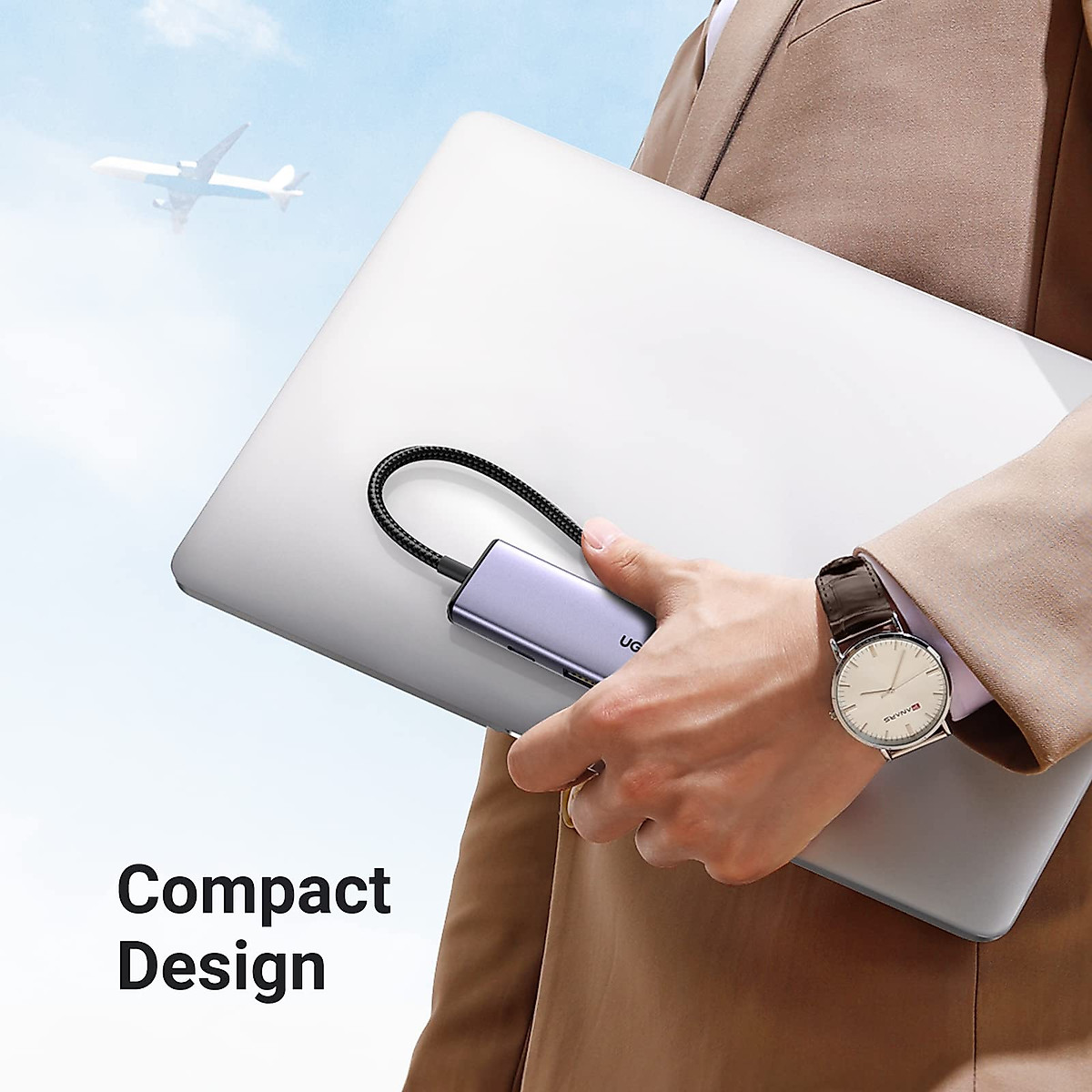 UGREEN USB 3.0 Hub 4 Ports Aluminum Ultra-Slim USB Multiport Adapter, Powered USB C Splitter Compatible with MacBook, iMac, Surface, Laptop, PC, Mouse, Keyboard, Flash Drive, and More