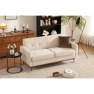 Weture 65" Loveseat Sofa, Mid Century Modern Love Seat Couches for Living Room, Comfy Upholstered Sofa Couch for Bedroom, Tufted Design 2 Seater Love Seat Sofa for Small Spaces (Linen-Beige Cream)