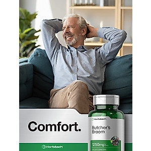 Horbaach Butchers Broom Capsules 1250mg | 120 Count | Non-GMO, Gluten Free | Traditional Herb Root Extract Supplement