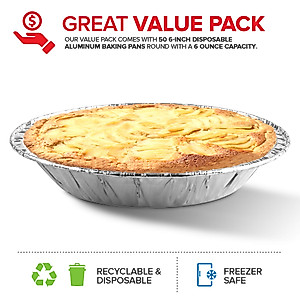 Stock Your Home 6 Inch Aluminum Foil Pie Pans (50 Count) - Disposable & Recyclable Mini Pie Pans - Foil Pie Tin for Bakeries, Cafes, Restaurants - Durable Mini Pie Pans For Baking, Fruit Tarts, Quiche