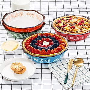 Cedilis 4 Pack Ceramic Mini Pie Pans, 6 inch Pot Pies Pan with Fluted Rims, 10oz Small Pie Dish for Baking Individual Quiche, Tarts, Fruit Pies, Microwave and Dishwasher Safe, 4 Color