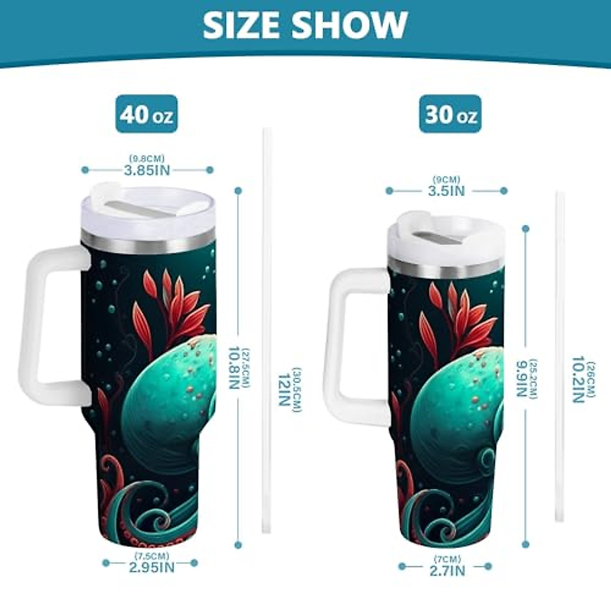 Octopus Flower Stainless Steel Tumblers with Straw and Handle for Water, Tumbler Cups 30 OZ / 0.89 L