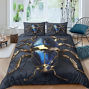 EVMILA Blue Beetle 3D Print Insects Comforter Covers Duvet Cover for Boys Girls Quilt Cover Bedding Set with Zipper Closure with Pillow Cases Soft Microfiber 3 Pieces Twin（173x218cm）