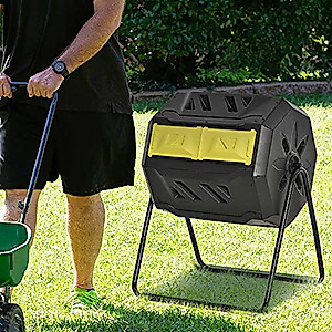 Outsunny Tumbling Compost Bin Outdoor 360° Dual Chamber Rotating Composter 43 Gallon, Yellow