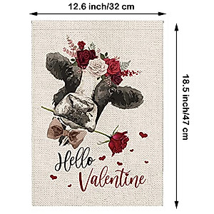 Welcome Valentine's Day Garden Flag Cow Rose Flower 12.5 x 18 Inch Vertical Double Sided Flag Holiday Outside Yard Decoration Anniversary Wedding Farmhouse Valentines Day Decor