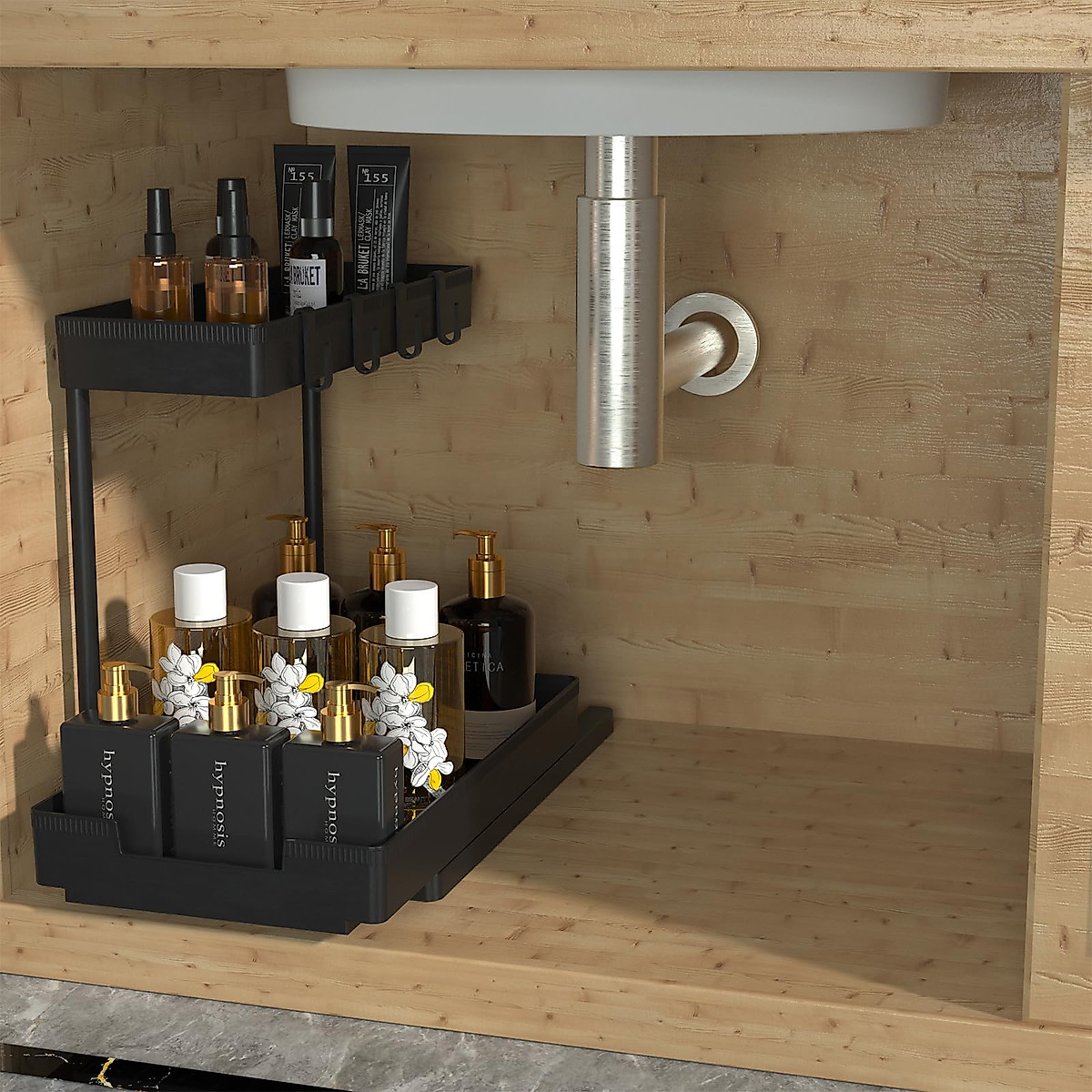 DEKAVA Under Sink Organizer，Bathroom Organizer，2 Tier Sliding Cabinet Organizer, Narrow Space Under Sink Organizers and Storage for Kitchen Bathroom