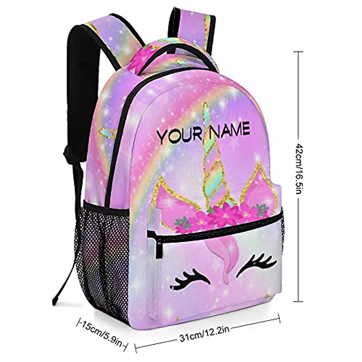 Custom Kid's Backpack, Pink Unicorn Rainbow Personalized Backpack Add Your Name, Customization Backpack for Boys Girls Student
