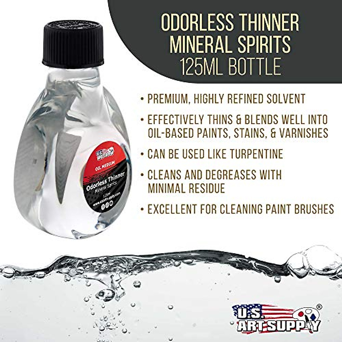 U.S. Art Supply Odorless Mineral Spirits Thinner, 125ml / 4.2 Fluid Ounce Container