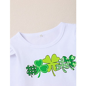 Baby Girls St.Patrick's Day Outfits Toddler Girls Ruffle Sleeve Shirts Shamrock Clover Suspender Dresses