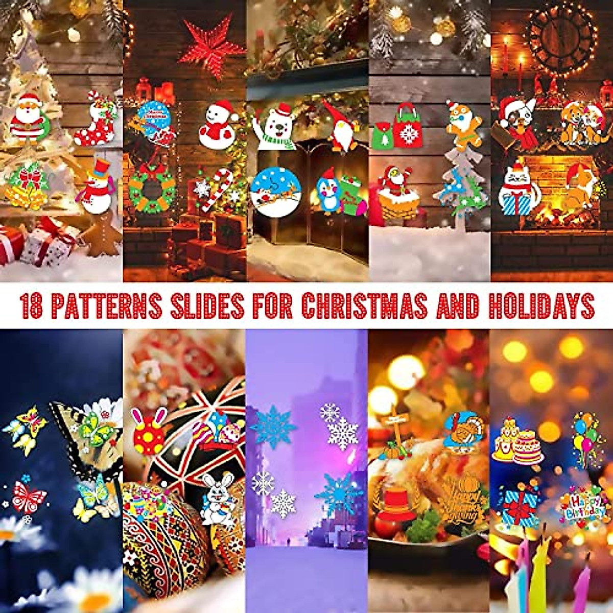 Xmas Thanksgiving Decorations Clearance IP65 Outdoor/Indoor Projector Lights W/18pcs (72 Patterns)Slides & 3D Wave Clouds 2 in 1 Waterproof IP65 for House/Garden/Party/Holiday- 2021Upgraded