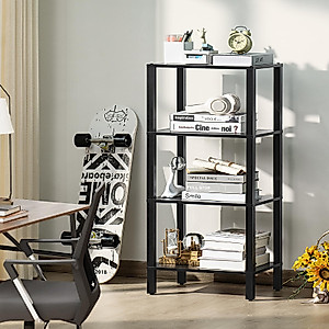 YUFAM 4 Tier Tall Wooden Bookshelf with Storage - Small Bookcase for Small Spaces, Small Shelf for Living Room, Office, Bedroom, Kitchen - Industrial Modern Black Book Shelf