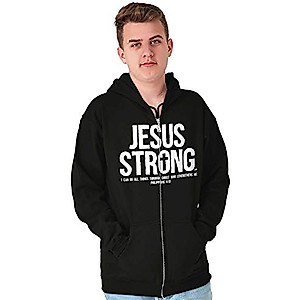 Jesus Strong Philippians 4:13 Bible Zip Up Hoodie Mens Womens Black