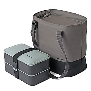 Bentoheaven Premium Bento Lunch Box with Insulated Lunch Bag - Includes Sauce Cup, Divider, Cutlery & Chopsticks - Made of Durable Aluminum and Foam