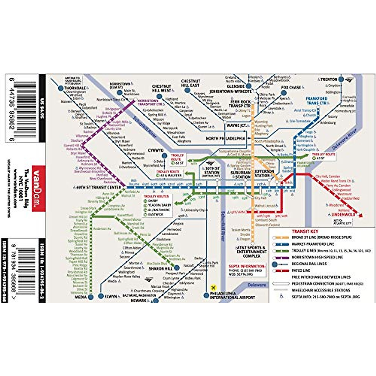 Philadelphia Pop-Up Map by VanDam — Laminated pocket size pop-up map of Central Philadelphia with all attractions, museums, sights, hotels & SEPTA Transit Map