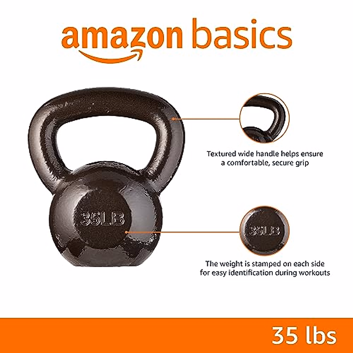 Amazon Basics Cast Iron Kettlebell, 35 pound, Black
