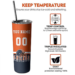 20oz Customs stainless steel Insulated tumbler with Lid and Straws, Personalized football gifts for fans, Travel Cup Adds Your Name and Number