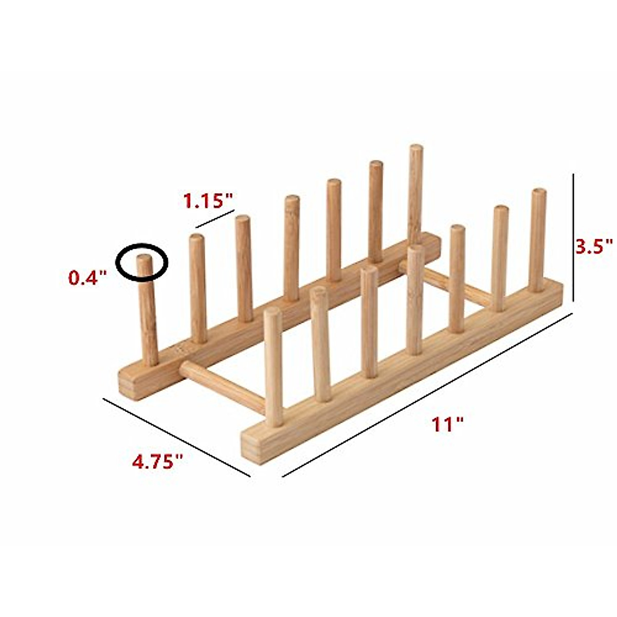 OSTBIT Plate Rack-holder Kitchen Cabinet and Pantry Organizer Rack, 6 Compartments,Pot Lid Holder or bookshelf 11 -inches bamboo