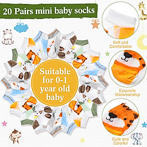 Hoteam 21 Pcs Baby Shower Games Include Baby Sock Hunt Sign and 20 Pair Small Cotton Baby Socks Wooden Table Sign with Holder for Boy and Girl Gender Reveal Party Favors(Safari,Animal Style)
