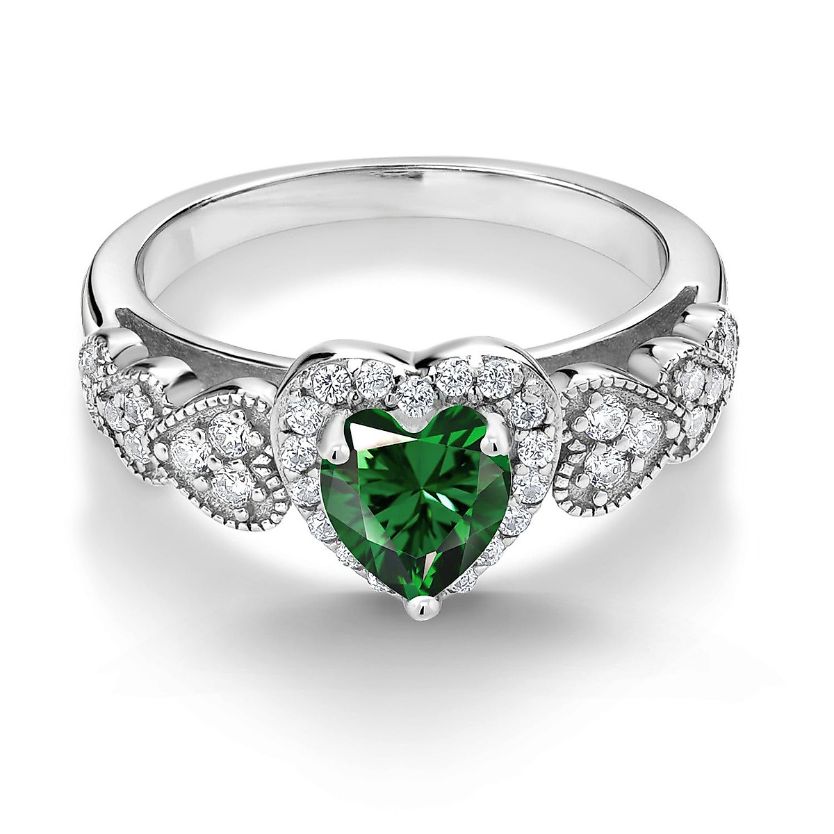 Gem Stone King 925 Sterling Silver Gemstone Birthstone Heart Engagement Ring | 6MM Heart Shape | Wedding Engagement Anniversary Promise Ring For Women | Available In Size 5, 6, 7, 8, 9