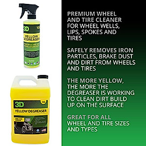 3D Yellow Degreaser Wheel & Tire Cleaner - Safely Removes Brake Dust & Dirt from Wheels & Tires - All-in-One Car Wash Detailing Spray 16oz.