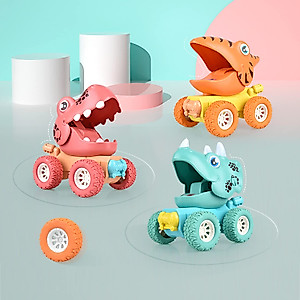 WedFeir Dinosaur Pull Back Cars Set of 3, Flashing Lights and Dino Roar Music Toys Dinosaur Toys for 3 Year Old Boy, Dinosaurs Pull Back Cars, Monster Trucks for Kids, Bithday Gifts for 3+ Years Old.