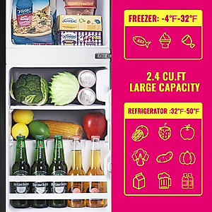 DEMULLER 2.4 Cu.ft Mini Fridge with Top Freezer Apartment Size Dual Door Compact Refrigerator for Personal Use Small Fridge with Egg tray, 7 Temperature Control For Dorm, Silver