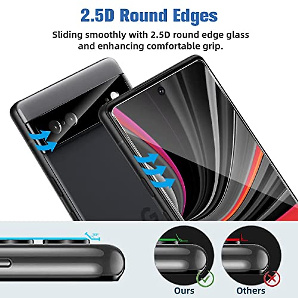 [3+2 Pack] Glass Screen Protector and Camera Protector, HD Clear 9H Tempered Glass Scratch Resistant, Fingerprint Unlock,Full Coverage，Bubble-Free for Google Pixel 7