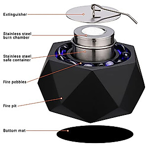Believe ON Table Top Firepit, Portable Indoor Small Fire Pit, Concrete Fireplace for Home Decor, Patio & Outdoor, with Extinguisher and Fire Glasses (Black)