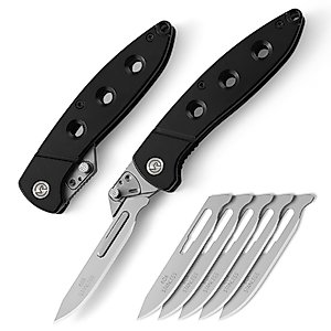 VR VIREN KNIFE Folding Scalpel Pocket Knife，EDC Utility Knife with 6pcs #60A Replaceable Blades，Outdoor Knife，Sharp Skinning Knives for Hunting, Fishing, Deer & Survival