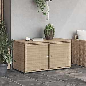 ULUYYUC Patio Storage Cabinet, Storage Box Storage Locker Outdoor Storage Box Garden Box Suitable for Kitchen Adults Outside Patio Beige 43.3"x21.7"x23.8" Poly Rattan