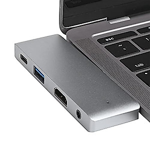 USB C Hub, 4in 1 Type C Hub Docking Station Type‑C to HD Multimedia Interface+Audio3.5+USB3.0+USB-C Adapter with Aluminium Alloy Material for Laptop, PC, Computer, Mobile HDD, Flash Drive