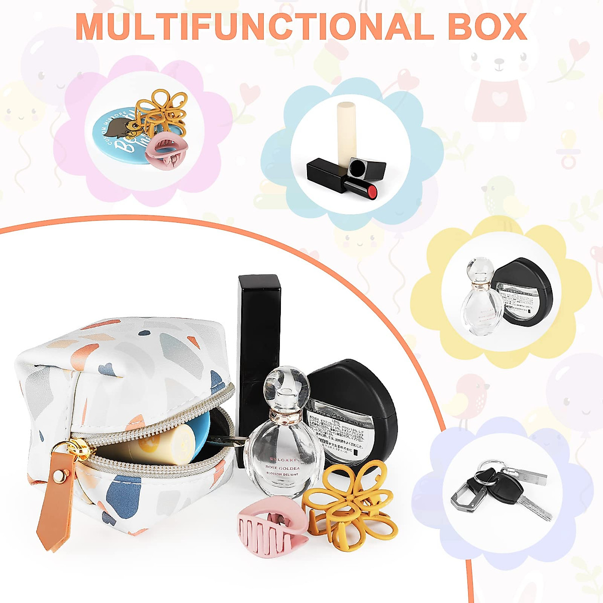 Baby Pacifier Case with Clip, Baby Pacifier Holder Pouch Box for Diaper Bag, Holds 2 Pacifiers for Travel Outdoor Activities, Small Baby Utensils,Colorful Stone