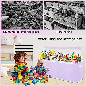 Extra Large Toy Box, Toy Storage Organizer with Lid, Oxford Fabric Collapsible Sturdy Toy Chest Bins Baskets for Livingroom,Playroom, Nursery, Bedroom, Closet (Purple)