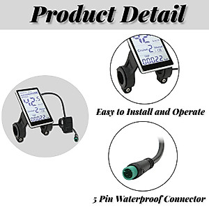 Ebike LCD Display, 24V 36V 48V 60V Universal, 5 Pin M5 Panel Meter Screen for 31.8mm/1.25in, 22.2mm/0.87in Handlebar for Electric Bikes